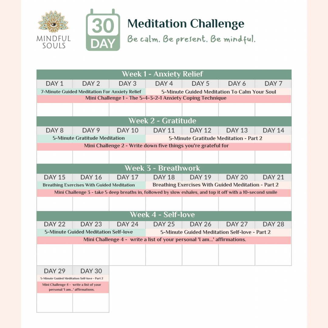 30-Day Printable Meditation Challenge Guide – MindfulSouls